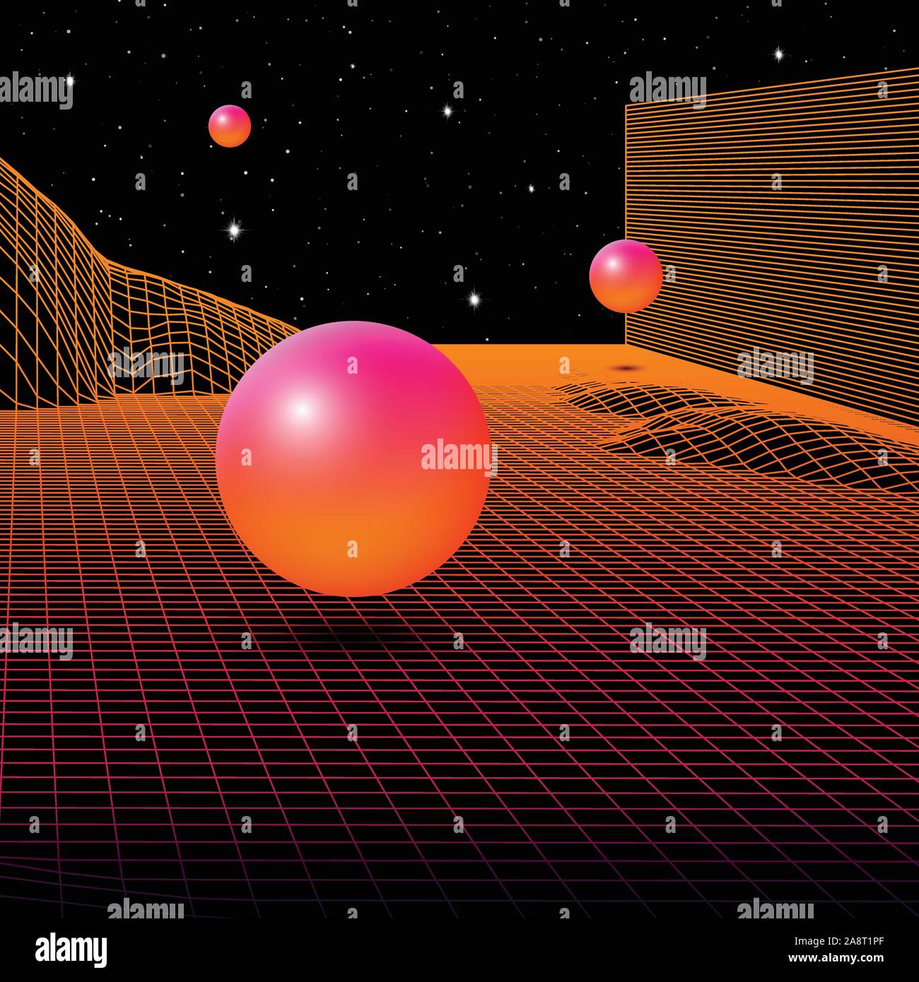 Landscape with wireframe grid of 80s styled retro computer game Stock ...