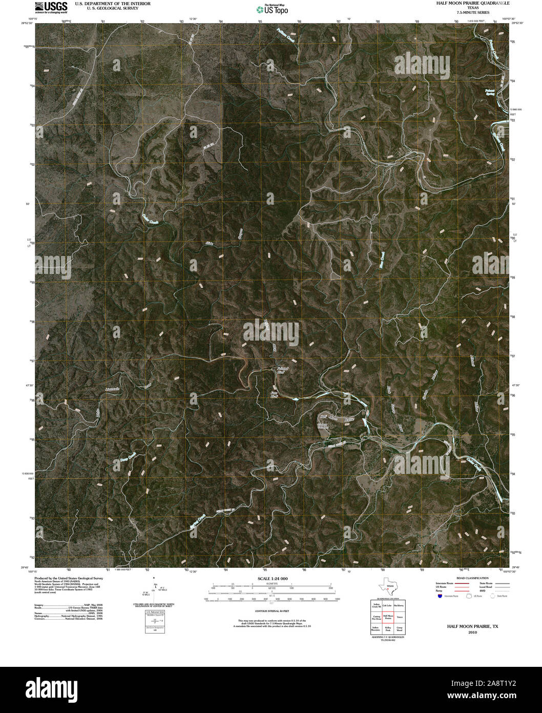 USGS TOPO Map Texas TX Half Moon Prairie 20100519 TM Restoration Stock ...