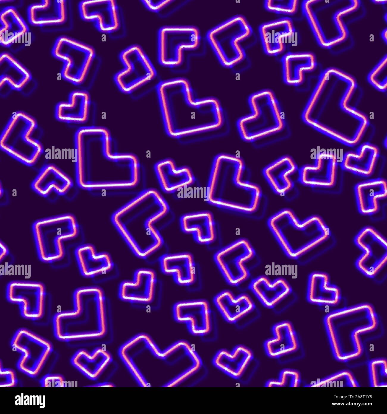 Neon seamless pattern with 80s style shapes and glowing purple Stock ...
