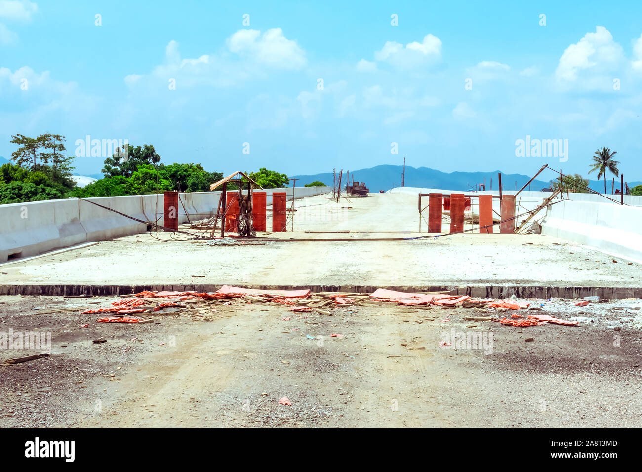 Unfinished of construction of the large concrete bridge of the motorway ...