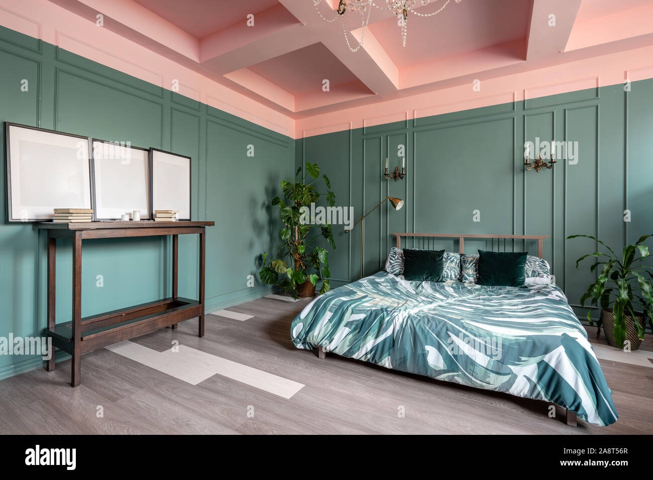 Morning interior in bedroom hotel. Bright and clean interior design of ...