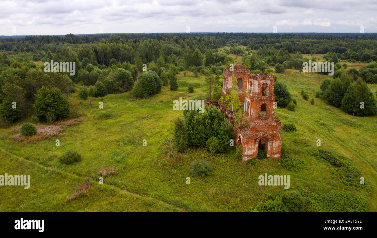 Aerial view the destroyed church of the Kazan Icon of the Mother of God ...