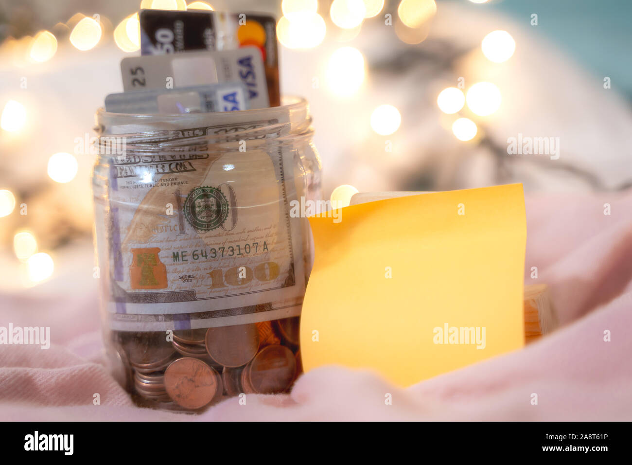 Marinette,WI / U.S.A. - Nov1,2019: The money collected in the jar ...