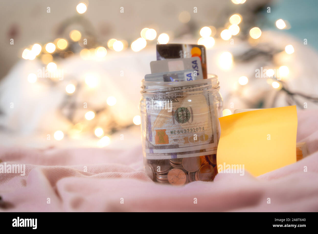 Marinette,WI / U.S.A. - Nov1,2019: The money collected in the jar ...