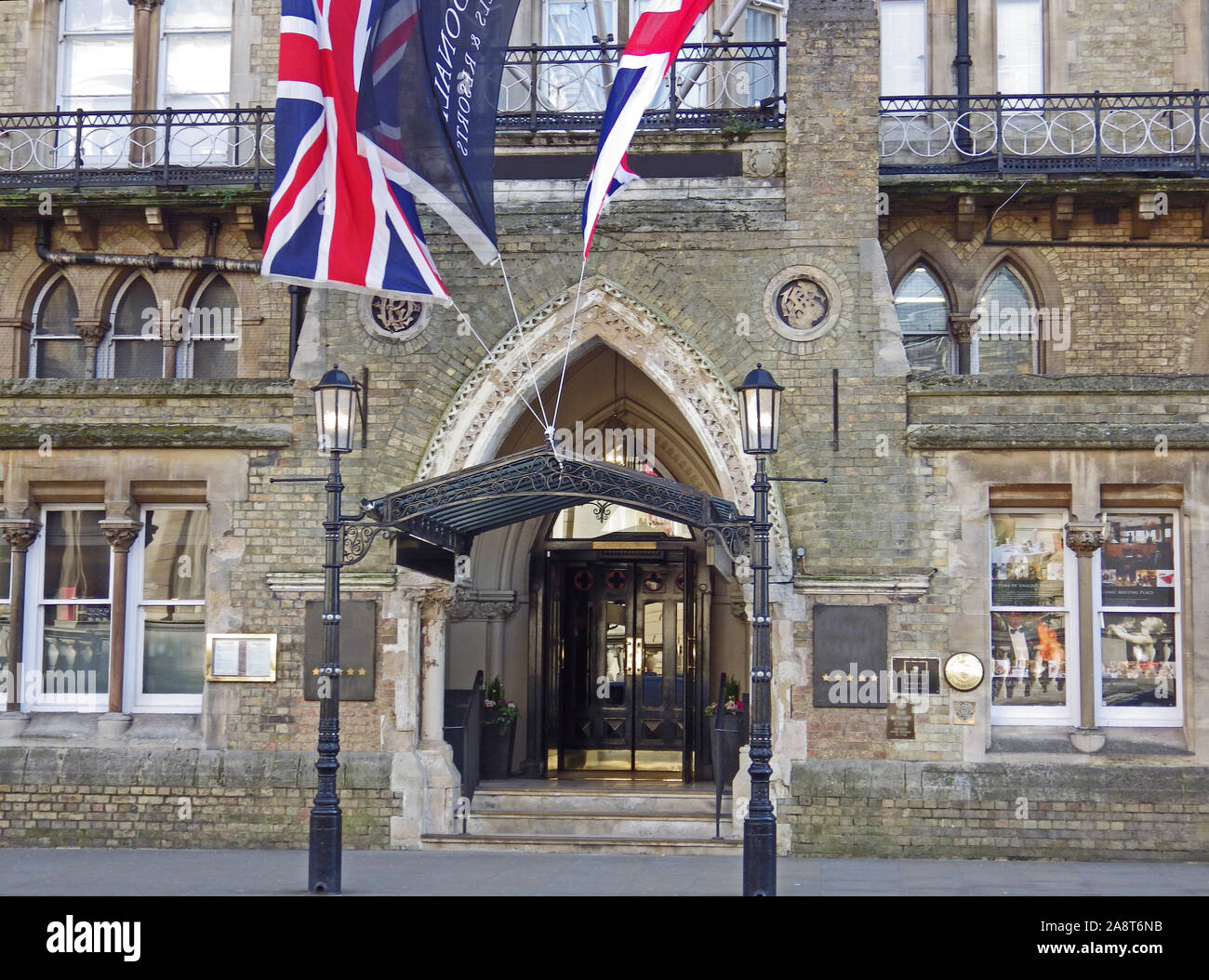 the victorian facade and entrance to the Randolph Hotel in Oxford in ...