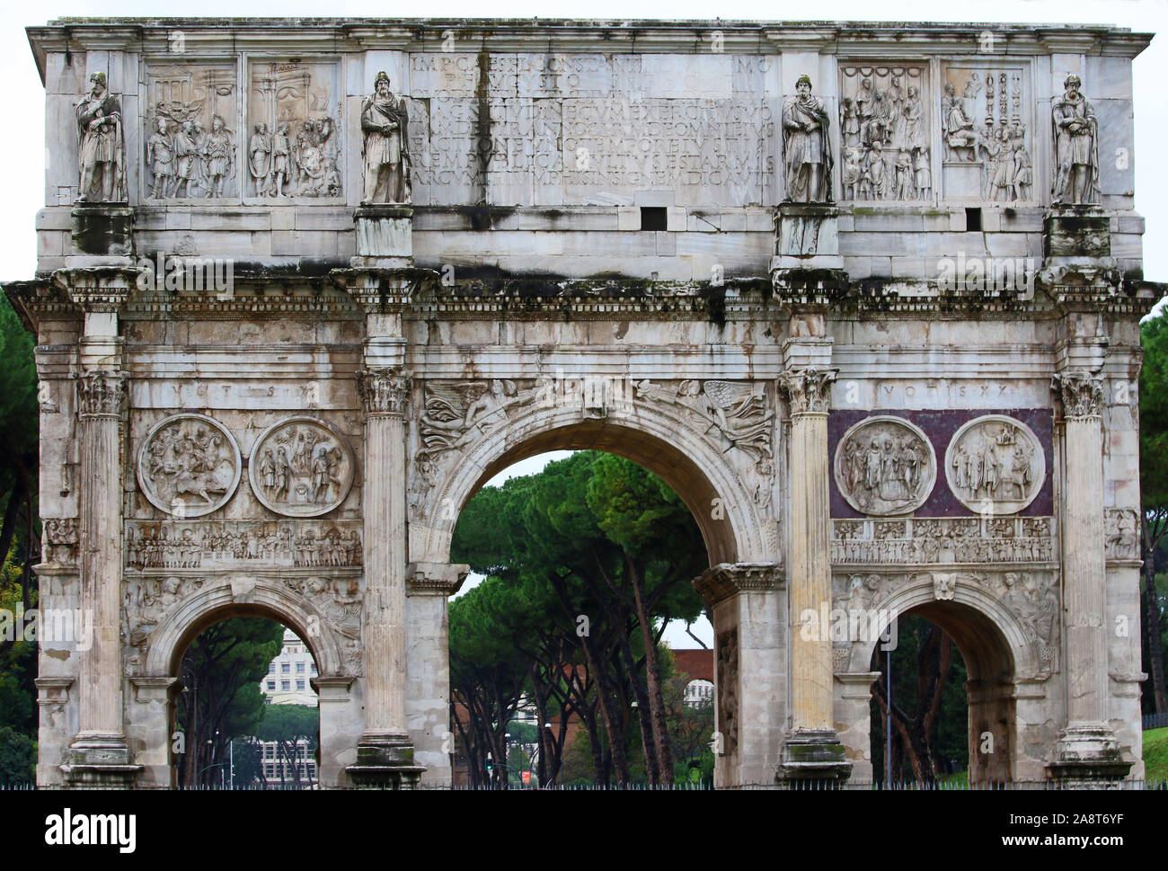 Arch of Constantine detail on a Roman road near the Colosseum Italy ...