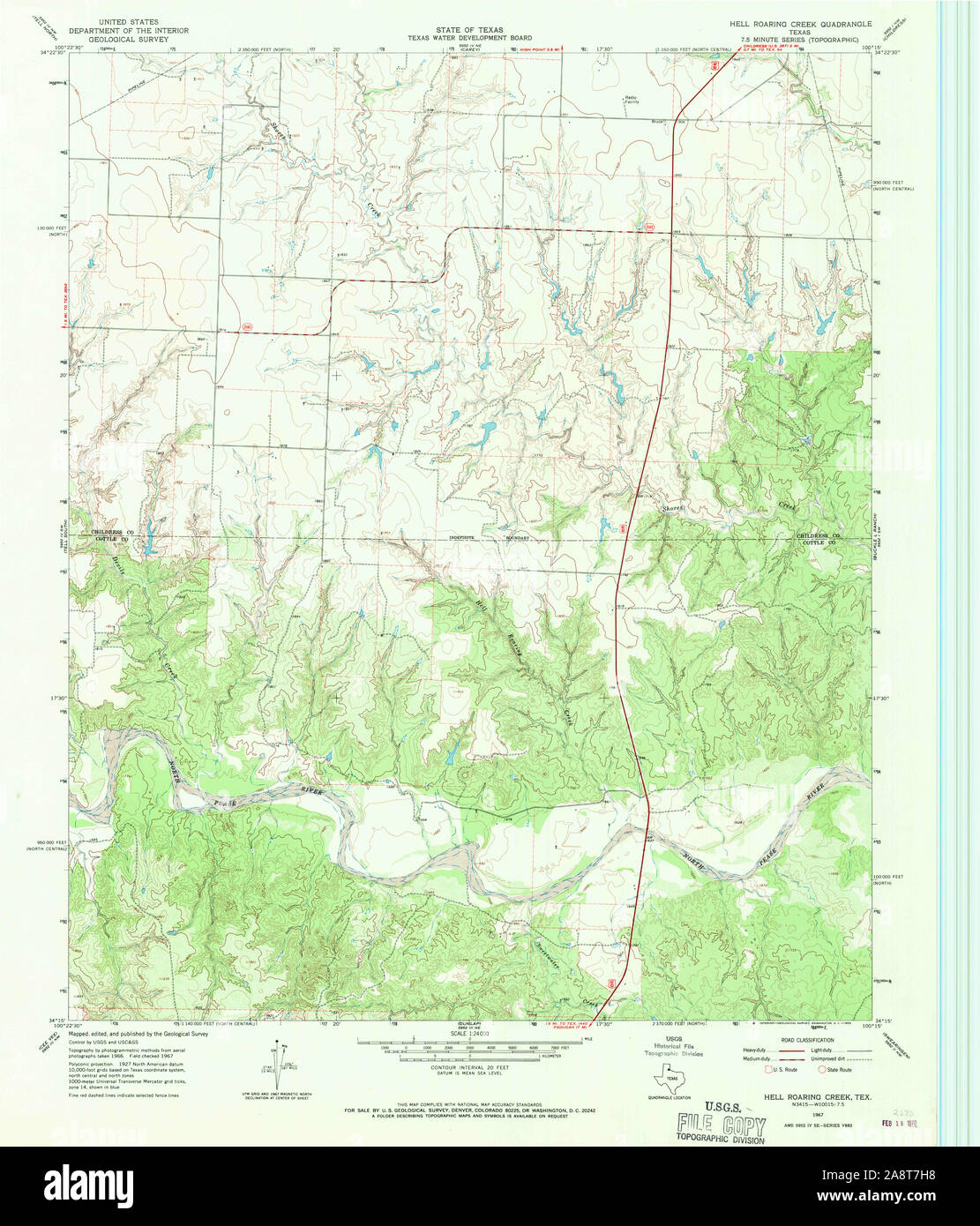 USGS TOPO Map Texas TX Hell Roaring Creek 110675 1967 24000 Restoration ...