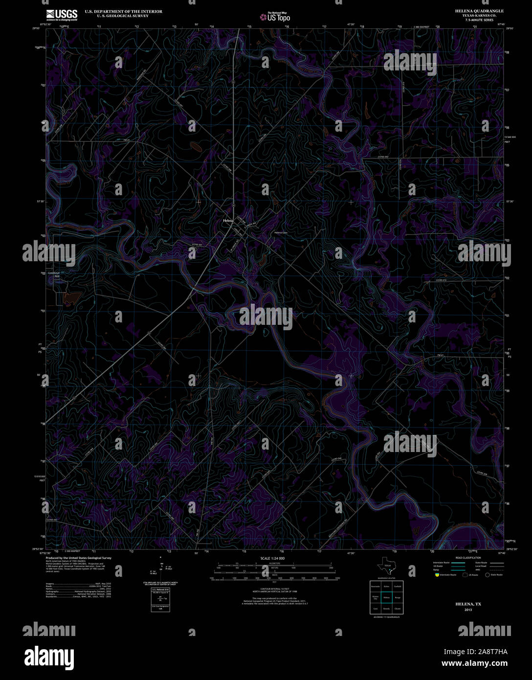 USGS TOPO Map Texas TX Helena 20130117 TM Inverted Restoration Stock ...