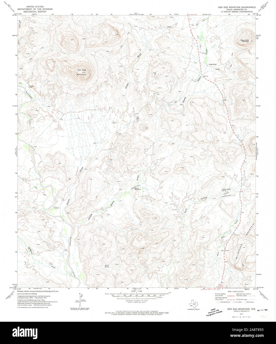 USGS TOPO Map Texas TX Hen Egg Mountain 110695 1971 24000 Restoration ...