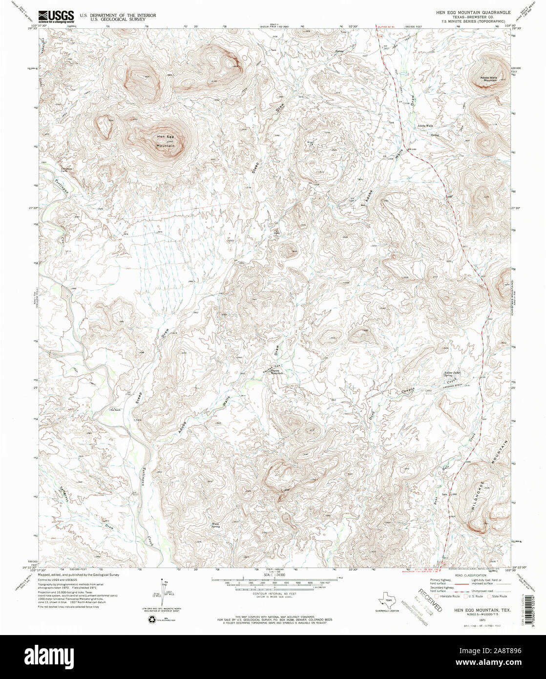USGS TOPO Map Texas TX Hen Egg Mountain 110694 1971 24000 Restoration ...