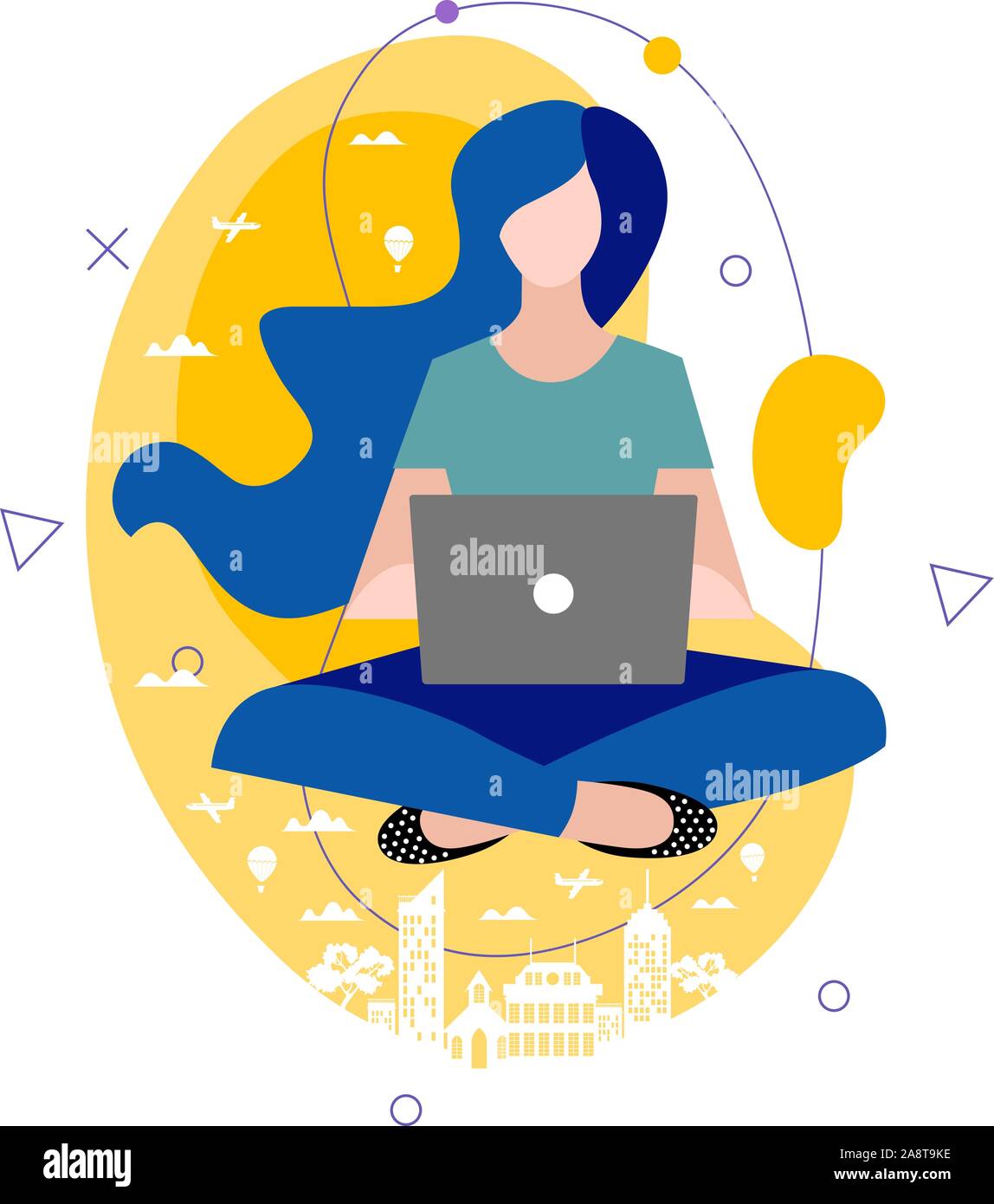 Young couple of tourists hiking with a backpack and camera, flat illustration concept Stock ...