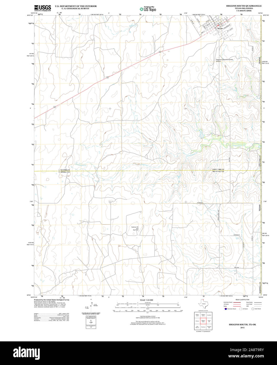 USGS TOPO Map Texas TX Higgins South 20121204 TM Restoration Stock ...