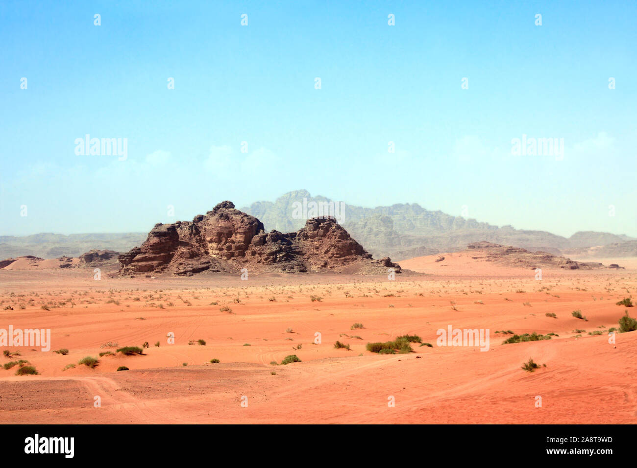 Beautiful landscape with rocky mountains in Wadi Rum desert (Valley of ...