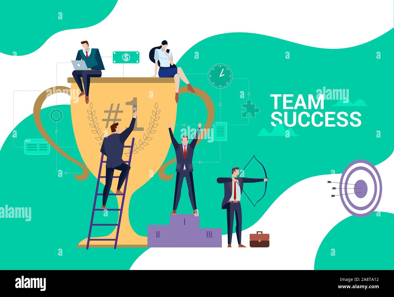 Concept Flat illustration. Business people team has a reward for the ...