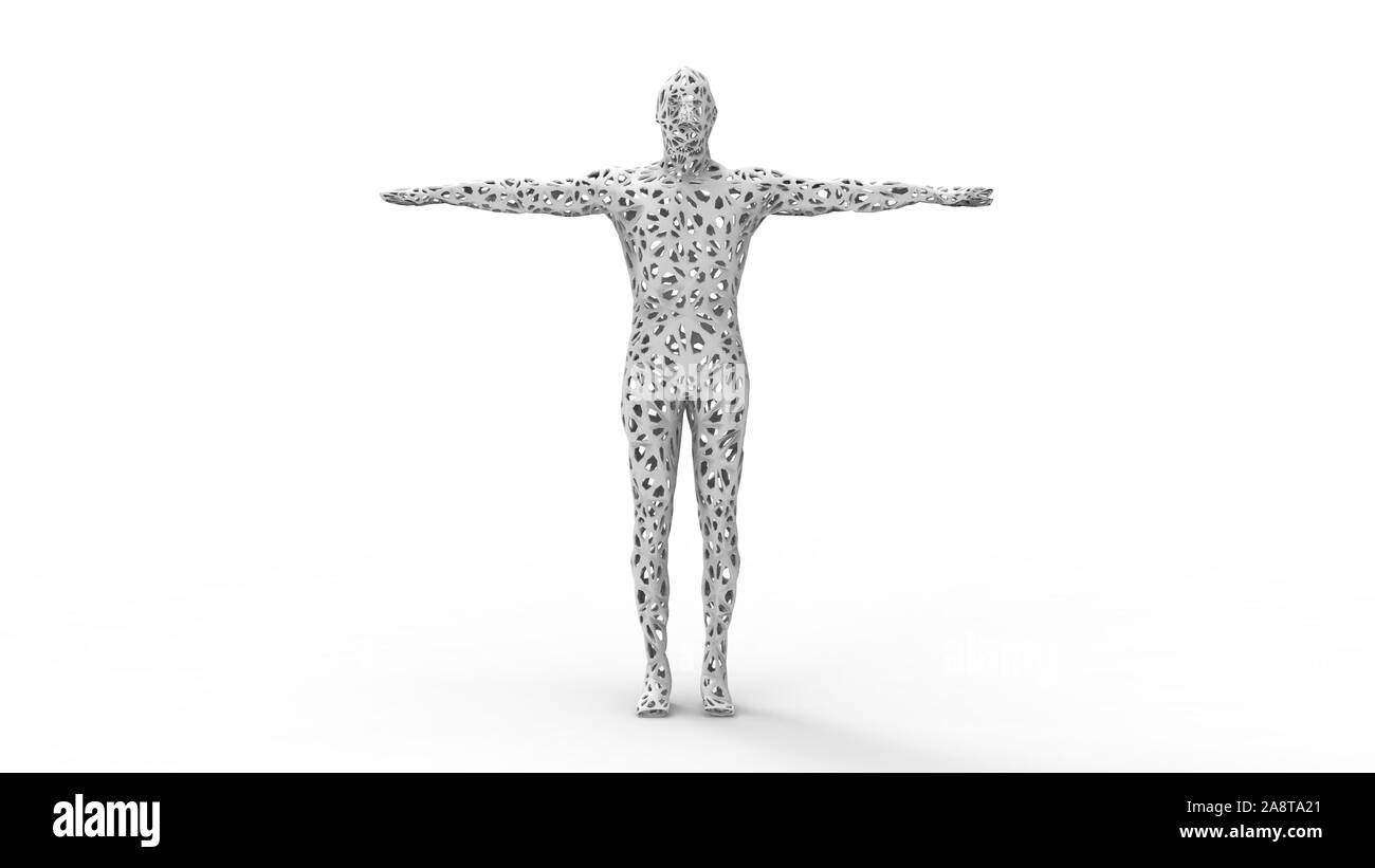 3d rendering of a man human body build from a mesh texture isolated in ...