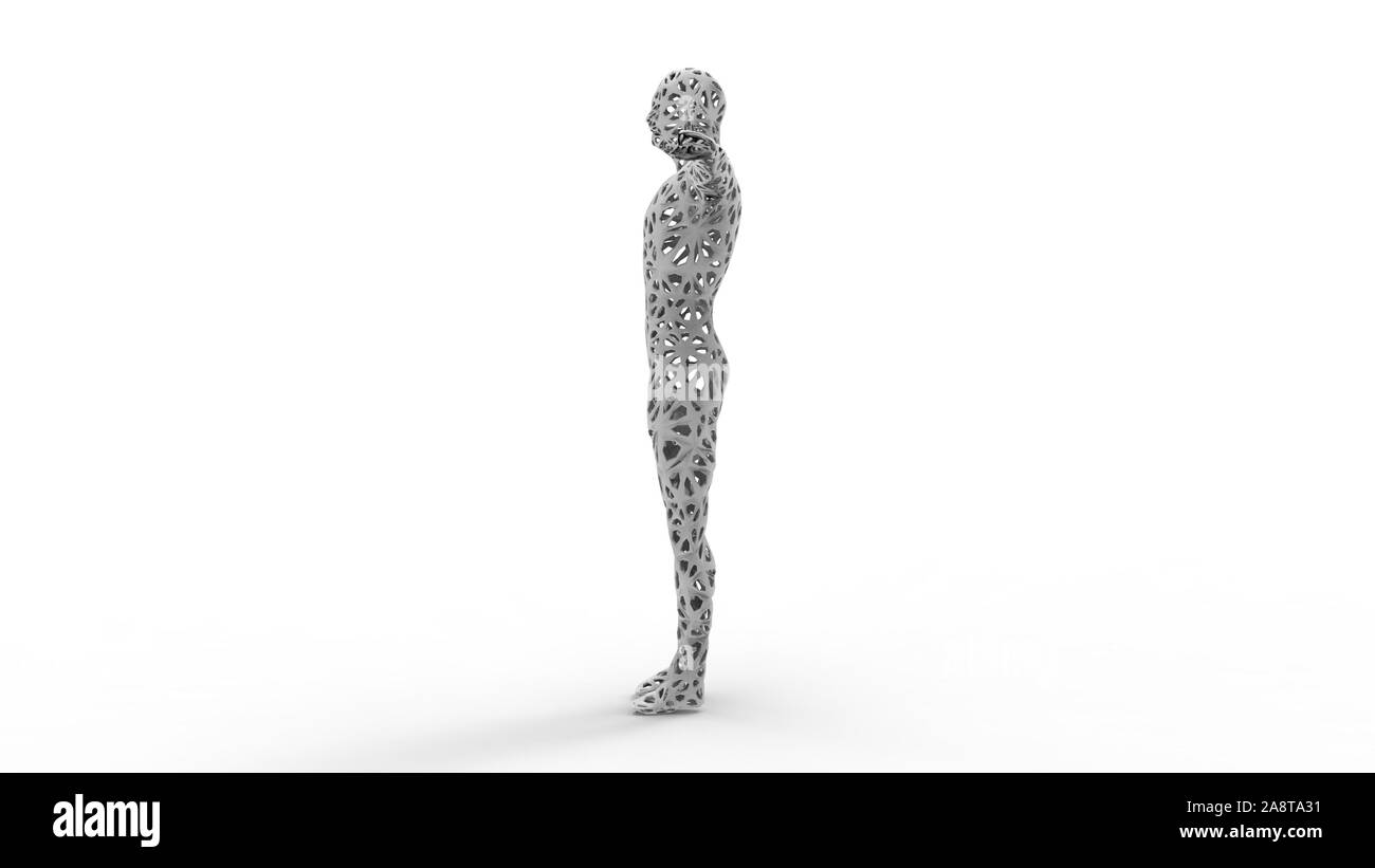 3d rendering of a man human body build from a mesh texture isolated in ...