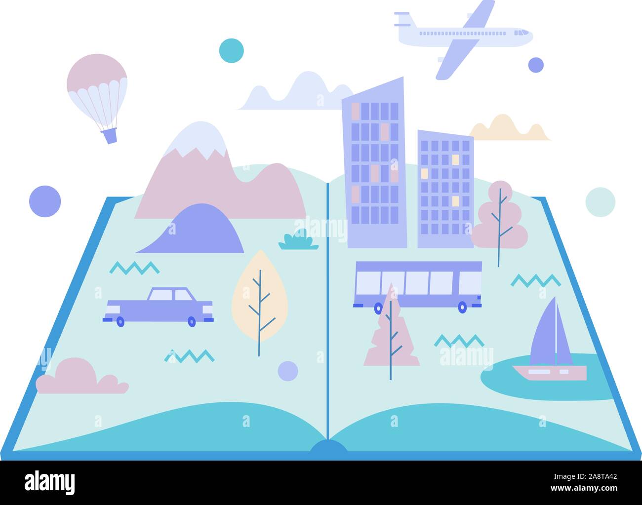 Concept Flat illustration. Big city, mountains, transport inside the ...