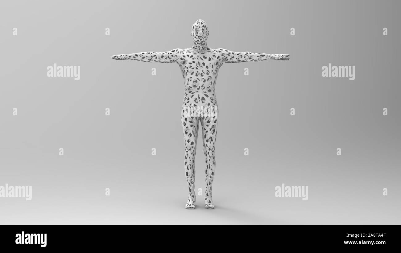 3d rendering of a man human body build from a mesh texture isolated in ...
