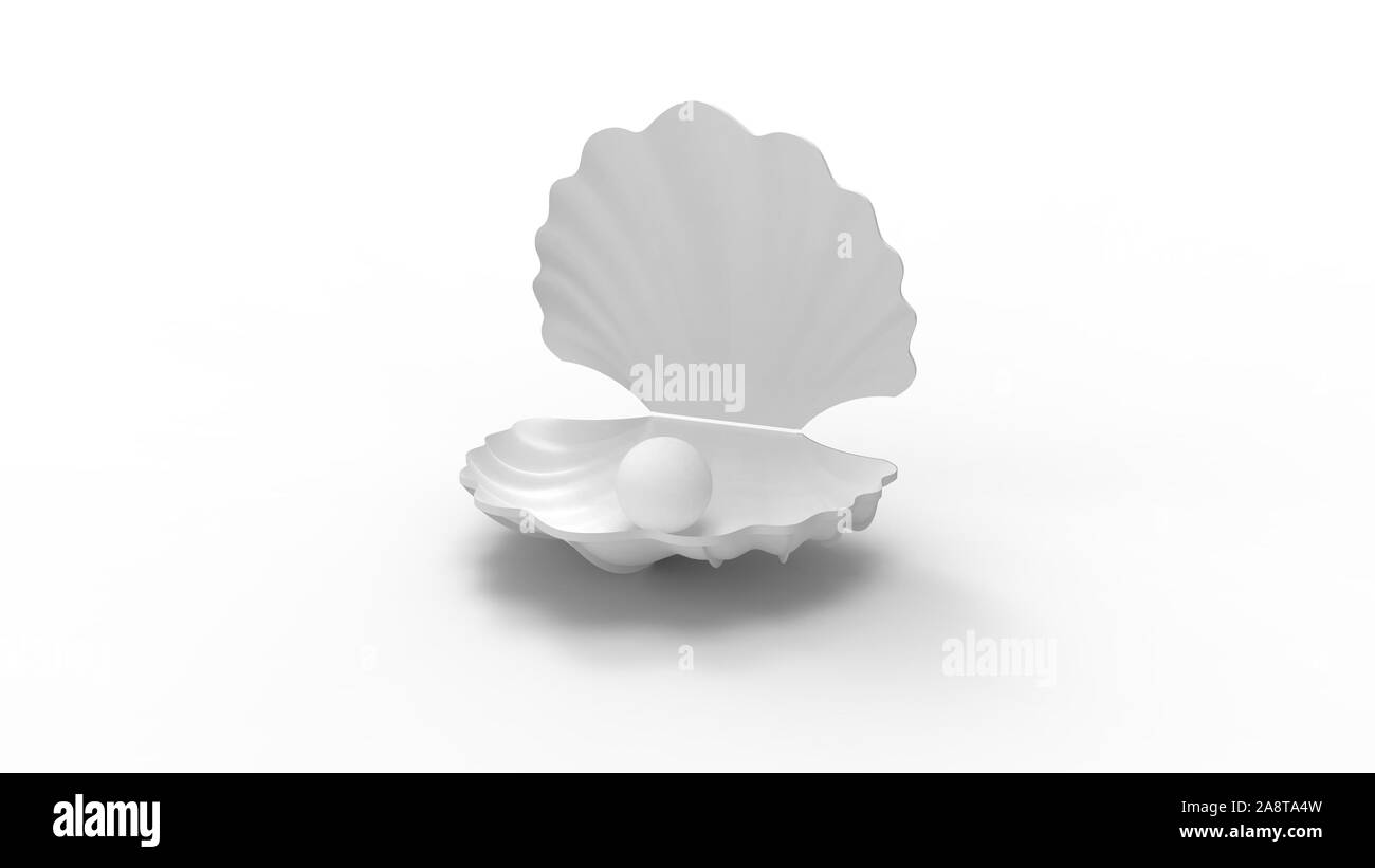 3d rendering of a pearl in a shell isolated in white background Stock ...