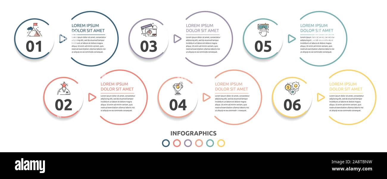 Vector flat infographic template. Line circles with text and icons for ...