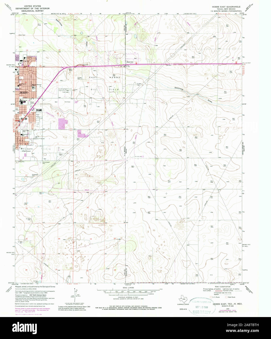 USGS TOPO Map Texas TX Hobbs East 117844 1969 24000 Restoration Stock ...