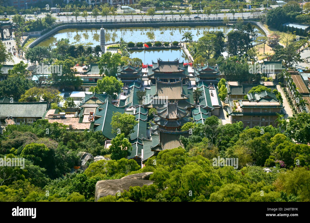 Nanputuo ancient Buddhist temple complex aerial view, Xiamen, China ...