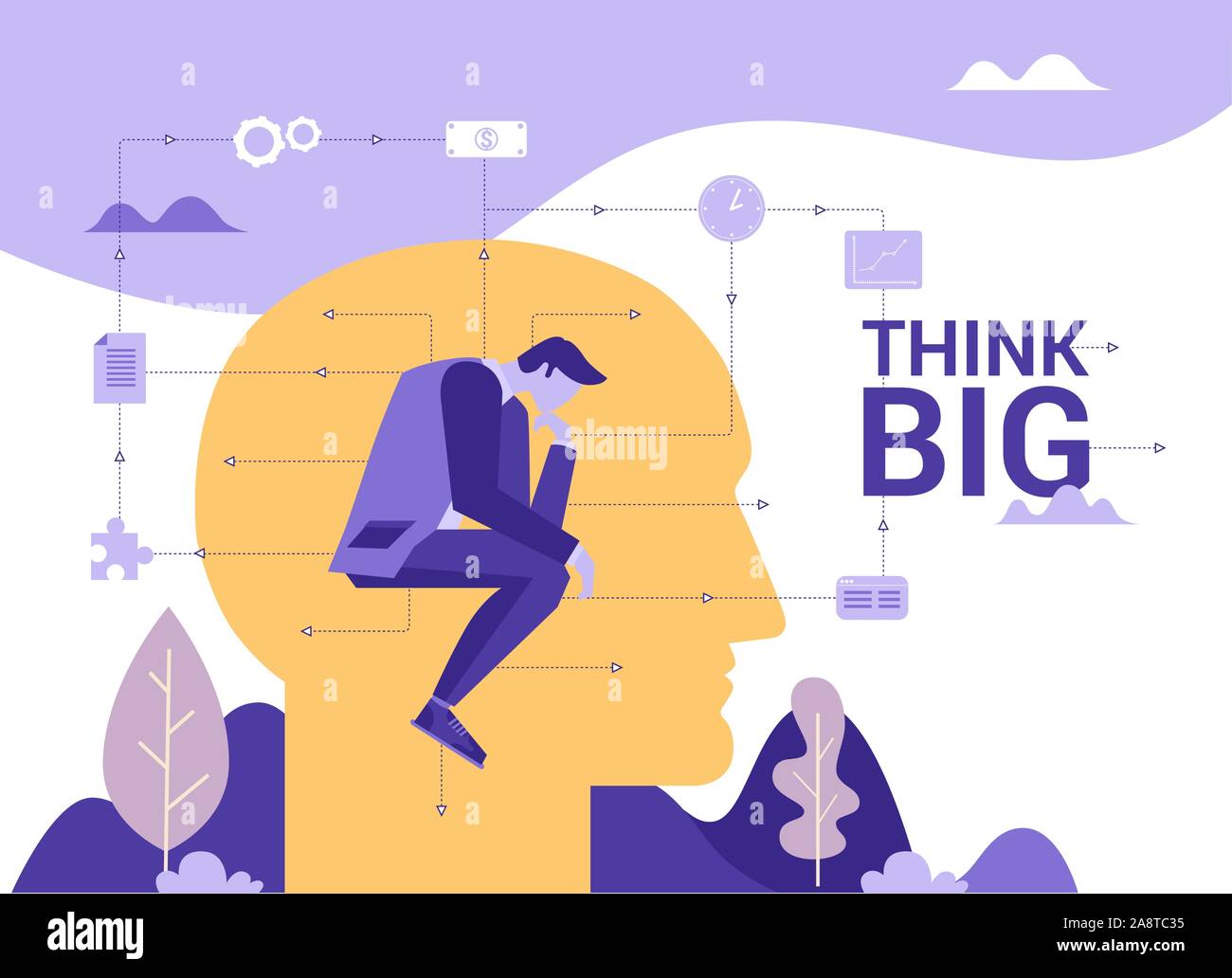 Concept Flat illustration. Businessman thinking inside the big head ...