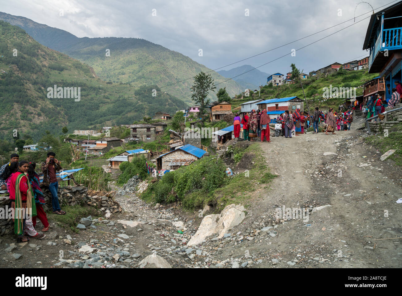 Local fest in Nepali village Ghara on Annapurna trek Stock Photo - Alamy