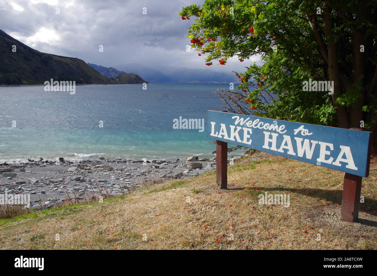Sign. Te Araroa Trail. Lake Hawea. South Island. New Zealand Stock ...