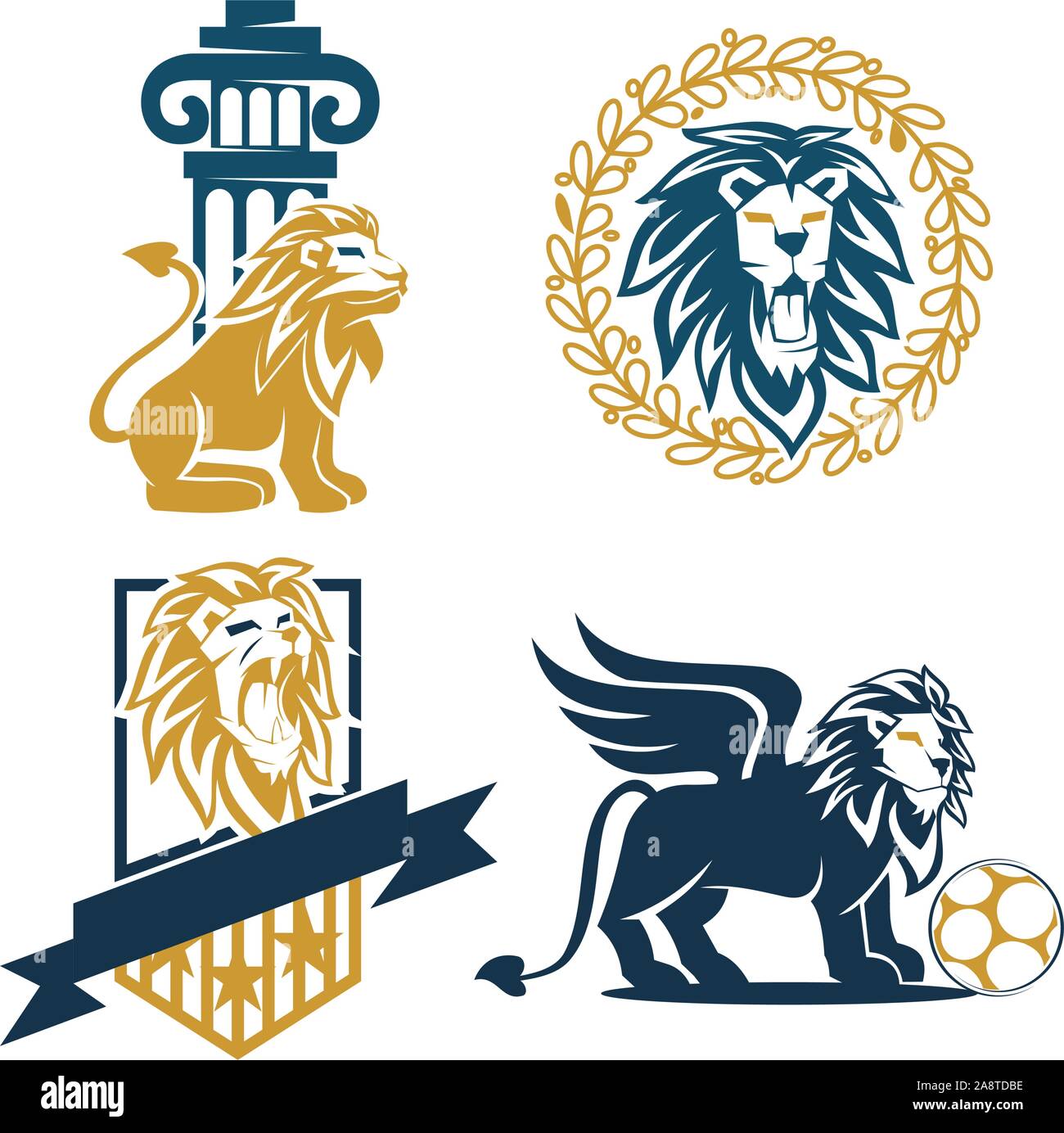Lion Logo Design Symbol Illustration Template Vector Set Stock Vector ...