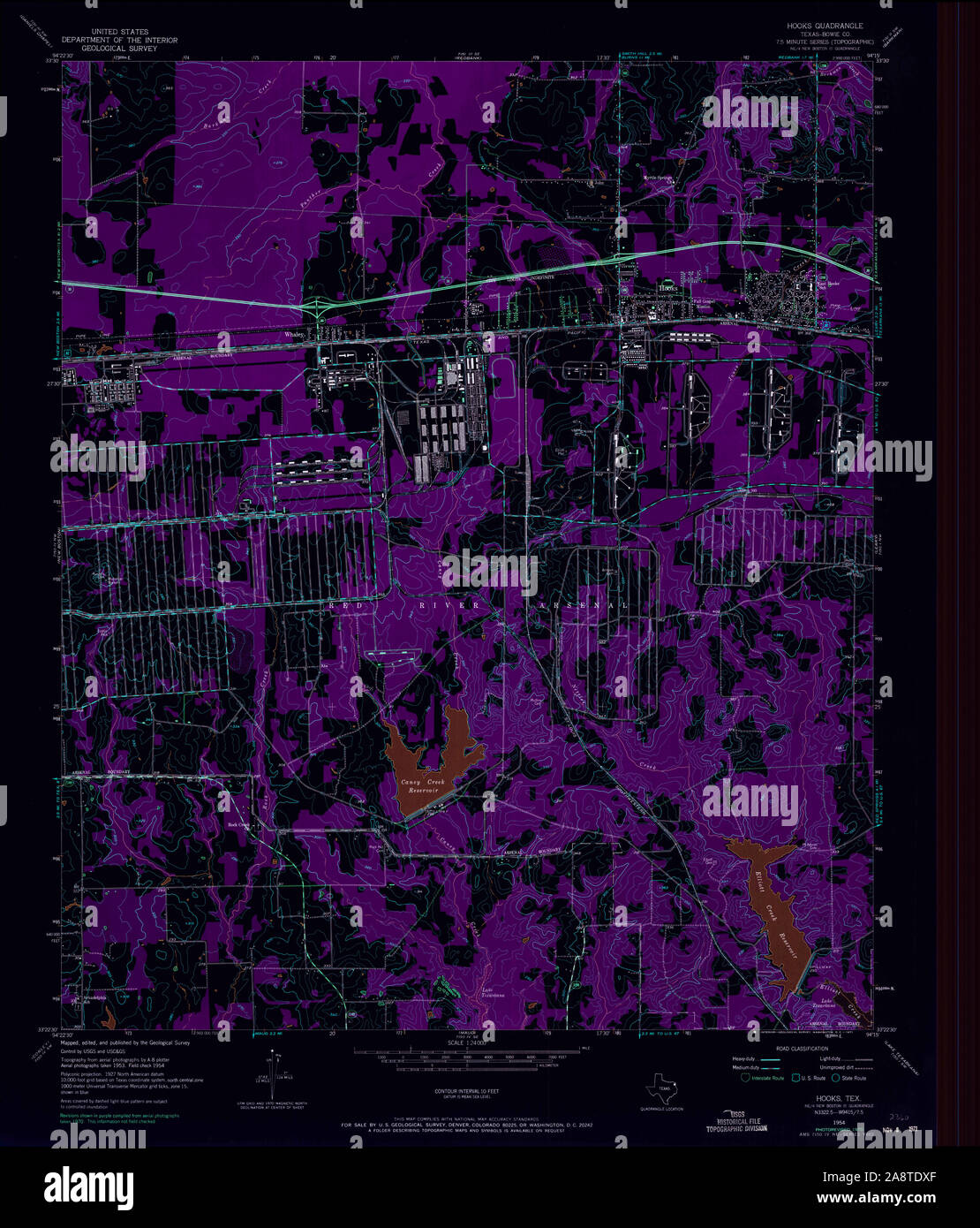 USGS TOPO Map Texas TX Hooks 110816 1954 24000 Inverted Restoration ...