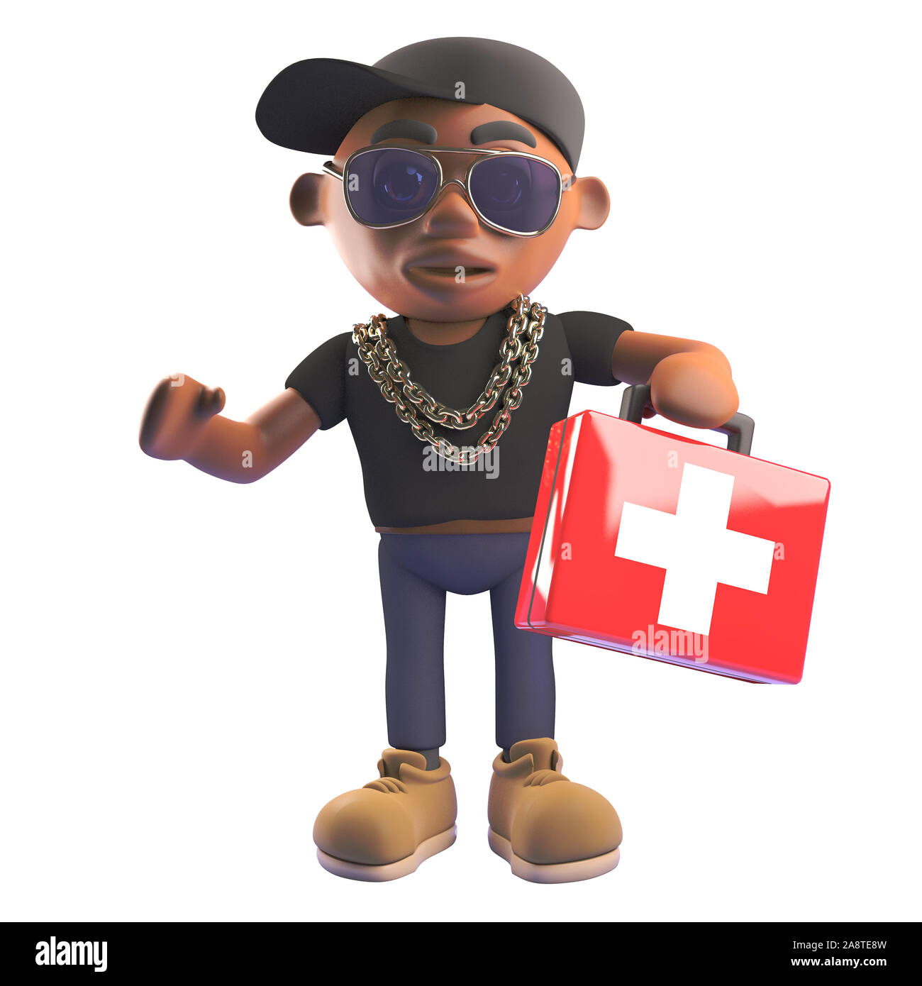 3d cartoon black hiphop rap artist emcee in baseball cap holding a ...