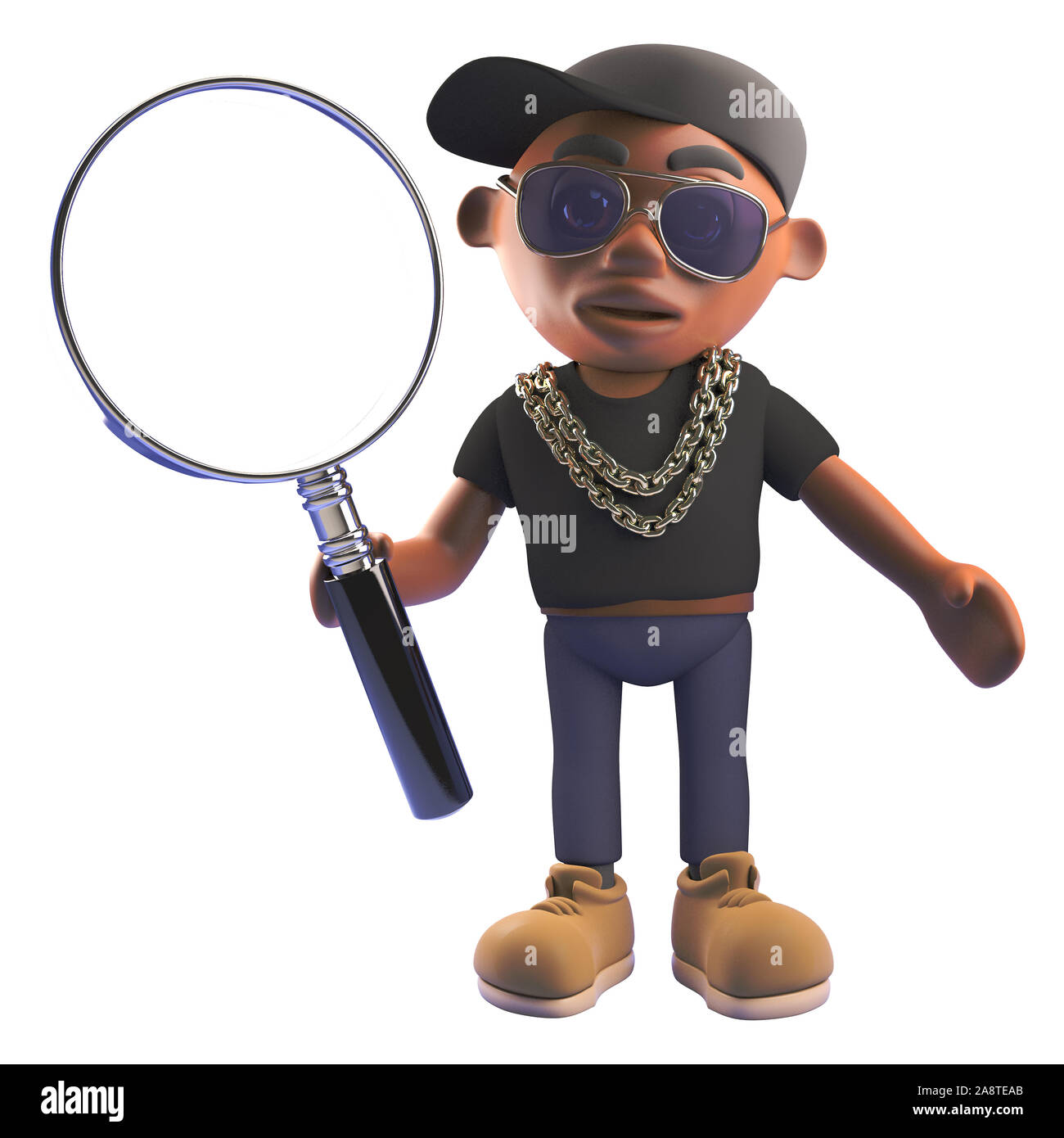 3d cartoon black hiphop emcee rapper in baseball cap holding a ...