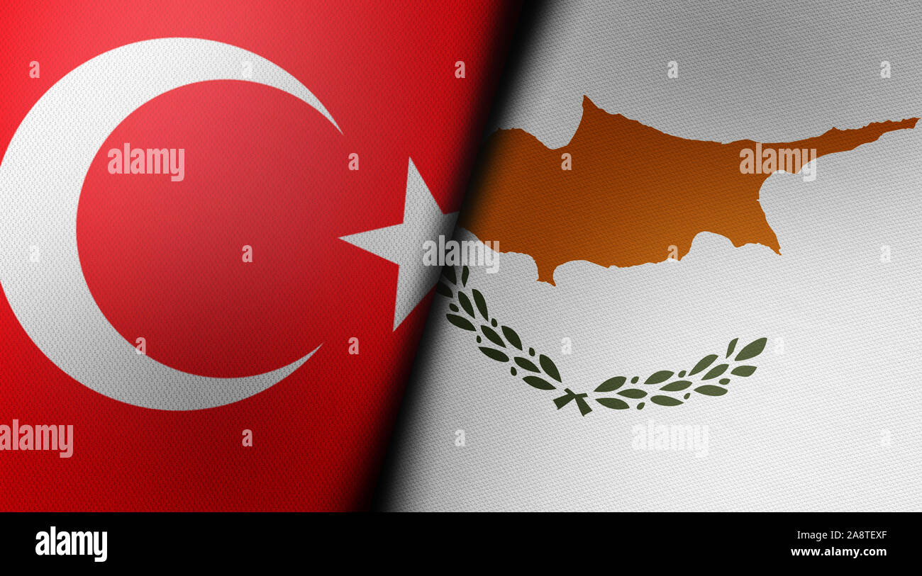 Turkish and Cyprus flags are paired together. Realistic 3D lighting and ...