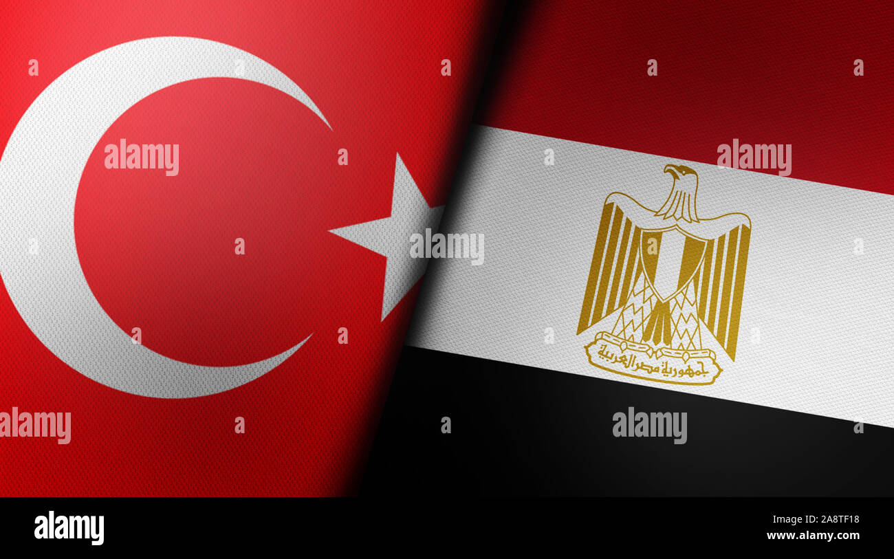 Turkish and Egyptian flags are paired together. Realistic 3D lighting ...