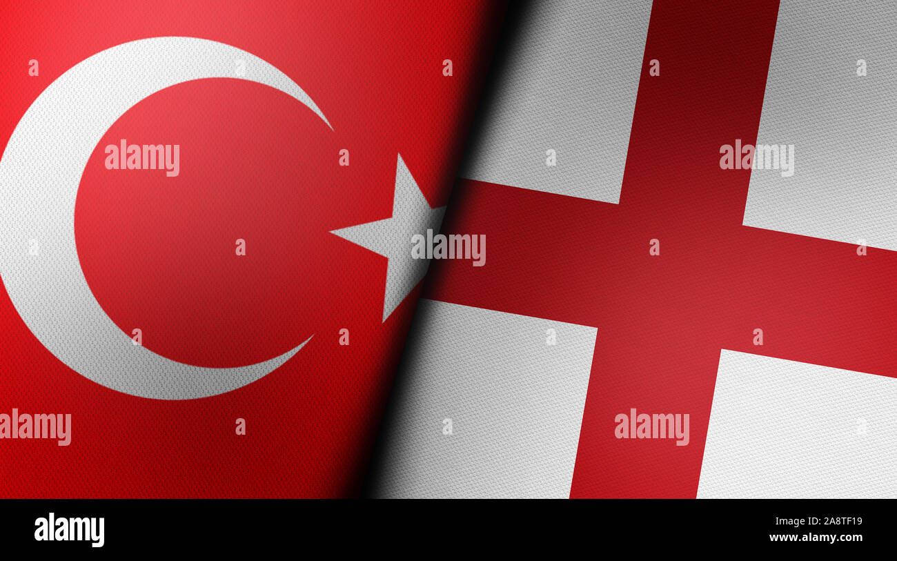 Turkish and English flags are paired together. Realistic 3D lighting ...