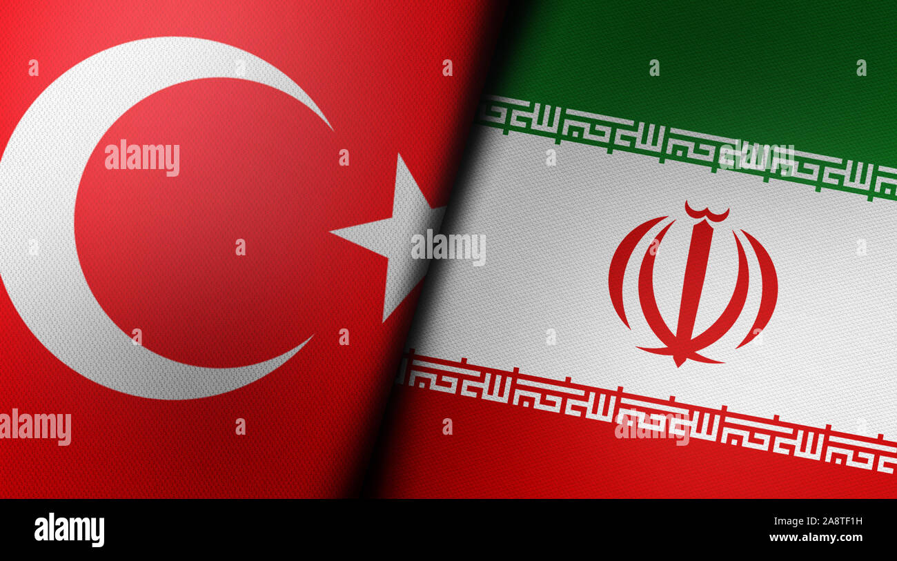Turkish and Iranian flags are paired together. Realistic 3D lighting ...