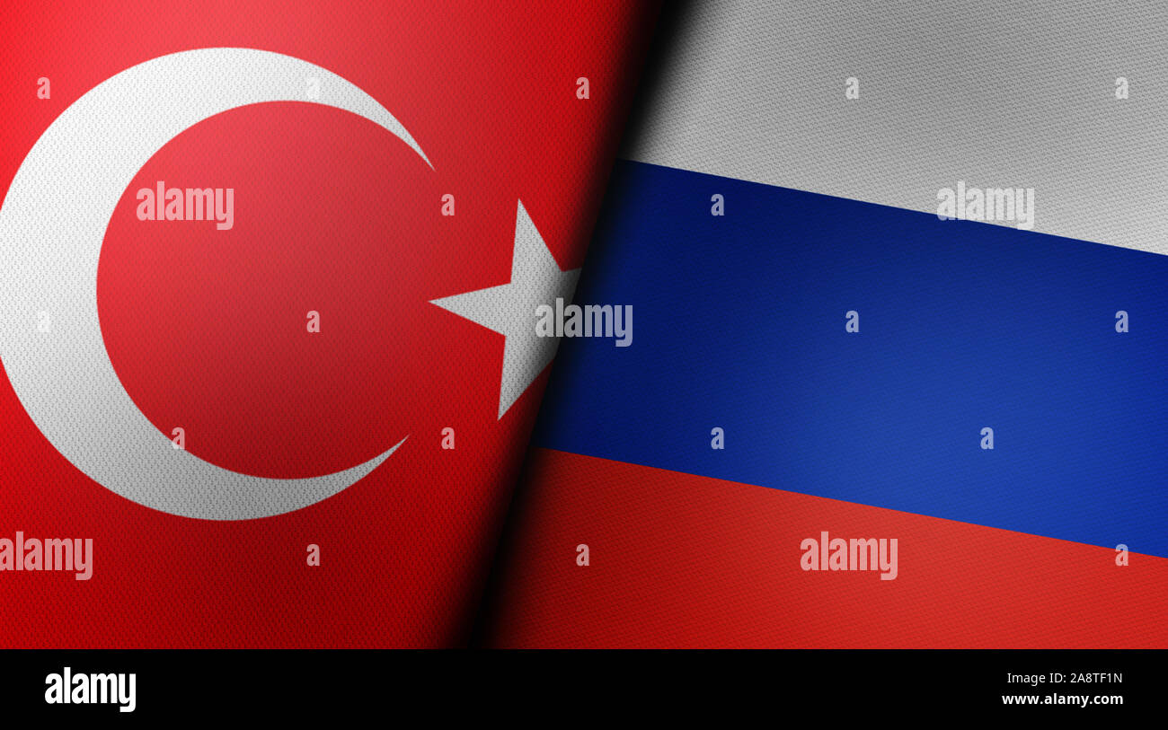 Turkish and Russian flags are paired together. Realistic 3D lighting ...