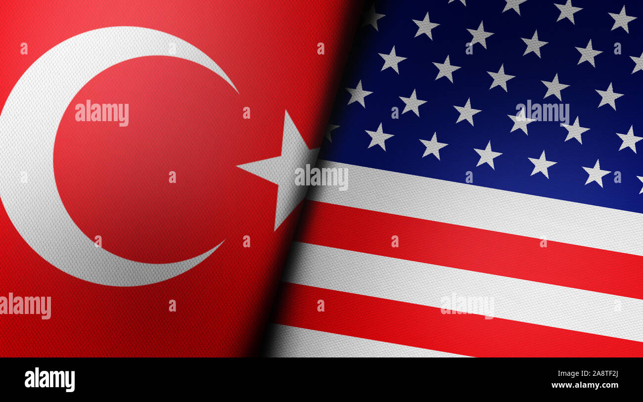 Turkish and American flags are paired together. Realistic 3D lighting ...