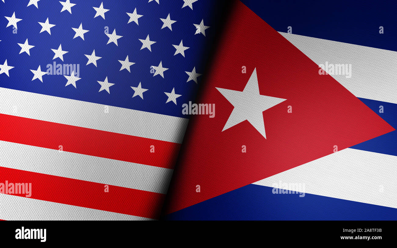 American and Cuban flags are paired together. Realistic 3D lighting and ...