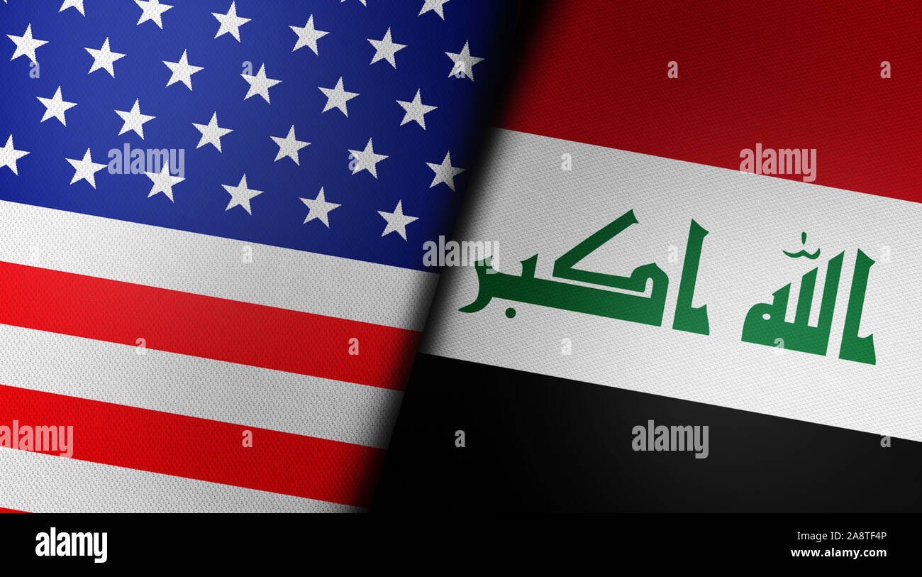 American and Iraq flags are paired together. Realistic 3D lighting and ...