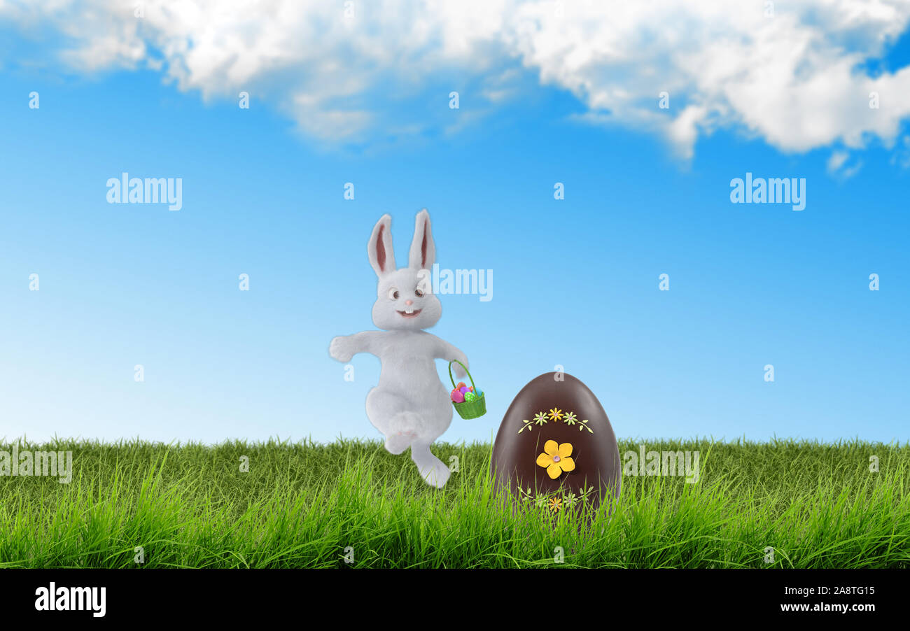 Easter Egg hunt morning scene with colorful and rich eggs and funny ...