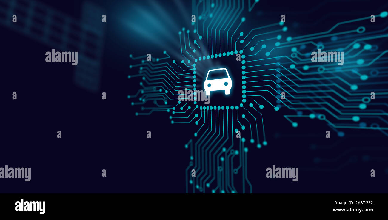 Electric Car symbol is reflecting over futuristic electronic circuit ...