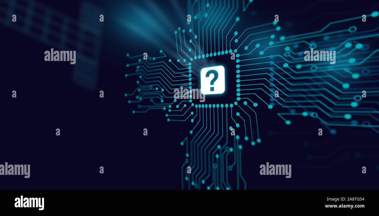 Question Mark symbol is reflecting over futuristic electronic circuit ...