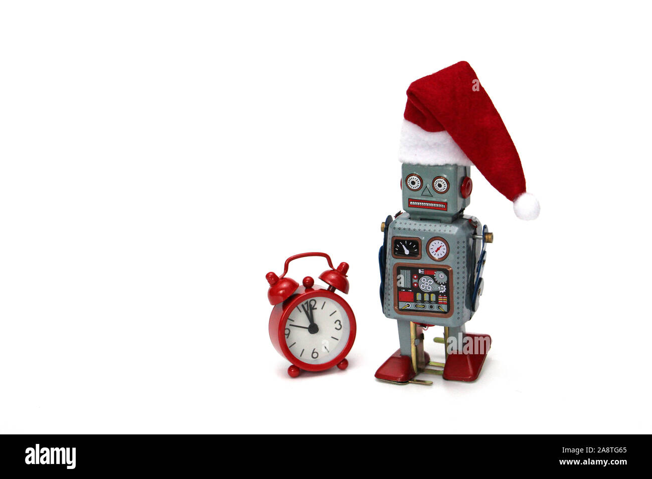 Retro robot with Santa hat is ready to meet Christmas and New Year ...