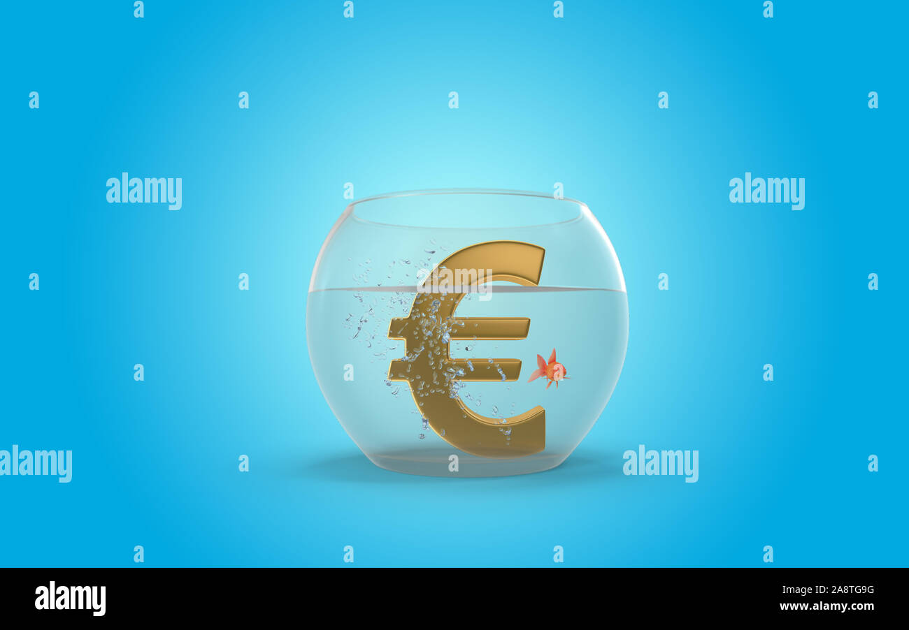 3D Euro symbol in an aquarium symbolizes love, relationships, global ...