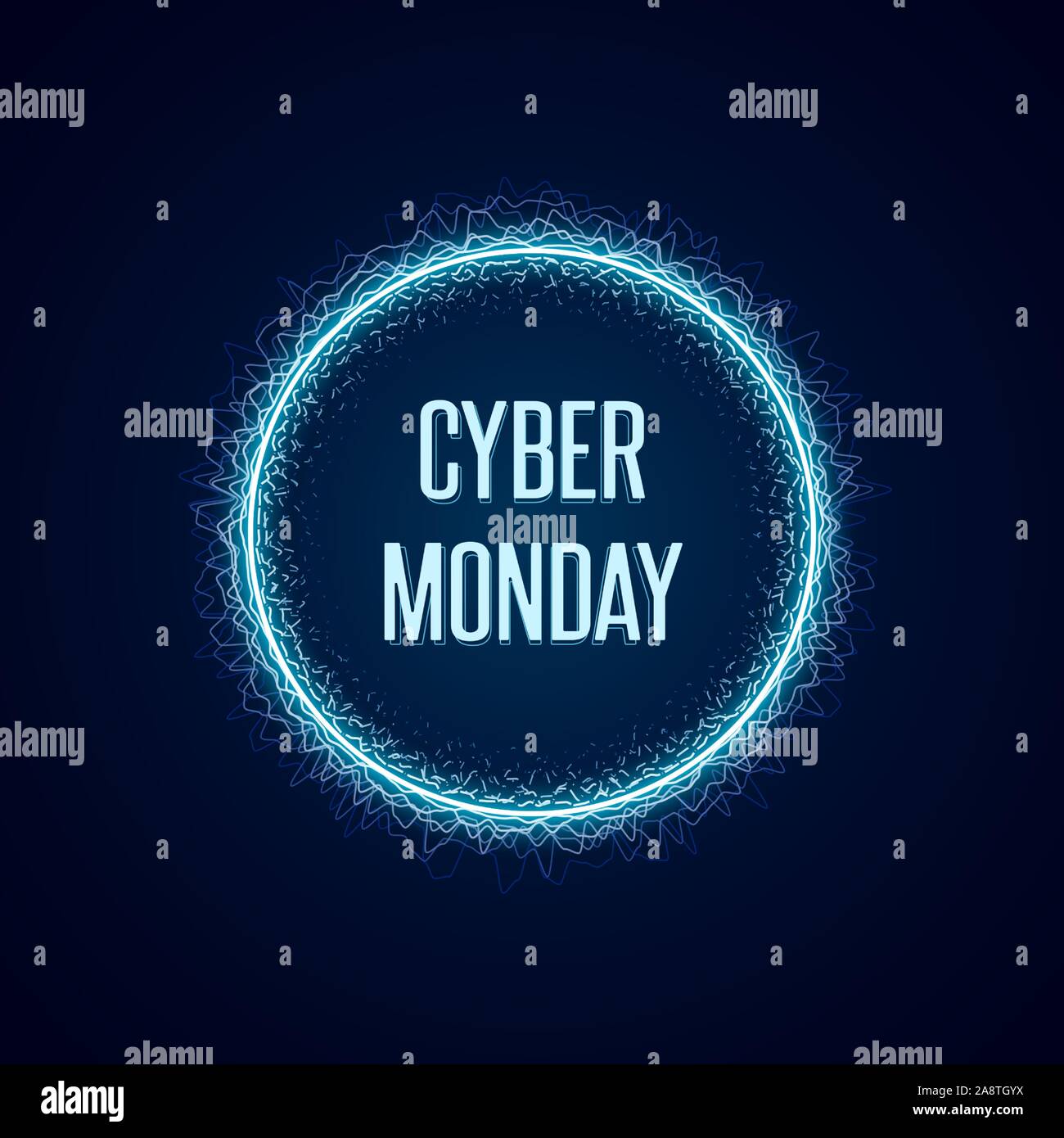 Cyber Monday concept banner in luminous neon style on dark blue ...