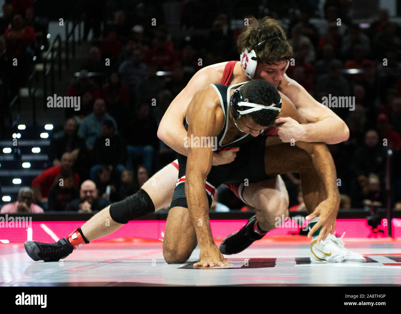 November 10, 2019: Stanford Cardinals Tyler Eischens (red) wrestles ...