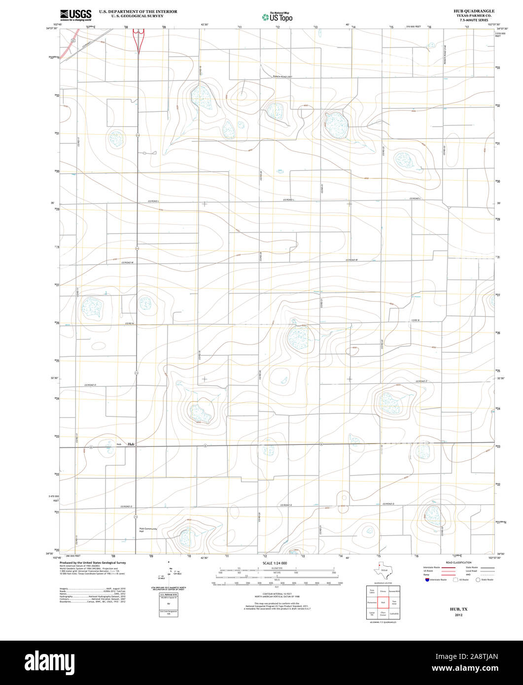 USGS TOPO Map Texas TX Hub 20121029 TM Restoration Stock Photo - Alamy