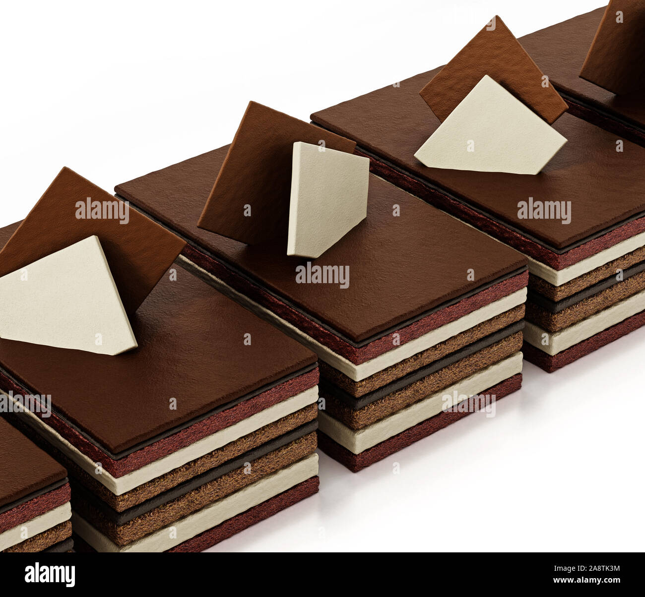 Chocolate cake slices with multiple layers. 3D illustration Stock Photo ...